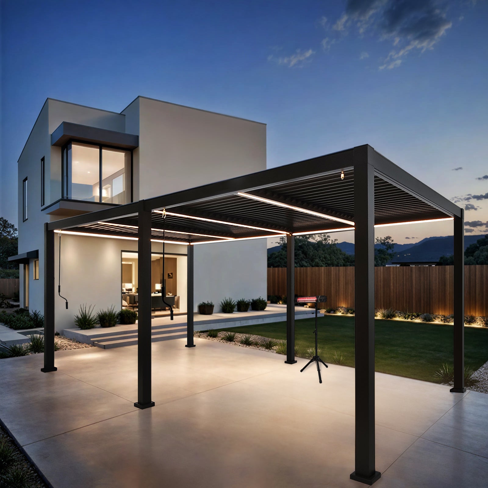 SplitZone™ 3×6m Grey Aluminium Pergola with LEDs, Mid-Beam Louvred Roo ...