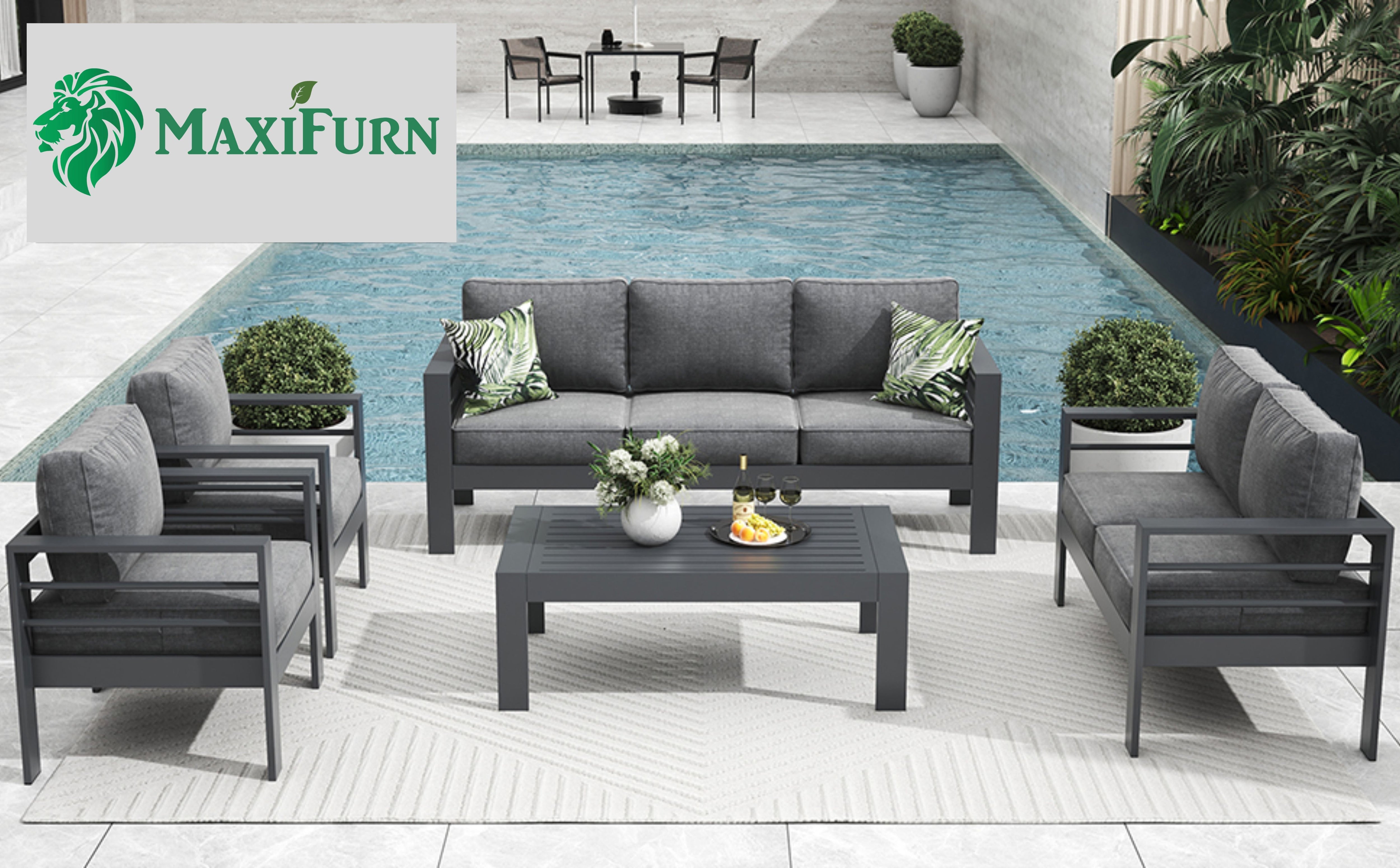 Aluminium 4 Piece Garden Furniture Sofa Set in Grey Casa Maria Designs