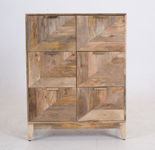 Solid Mango Wood Tallboy | 6-Drawer Geometric Ribbed Chest Of Drawers ...