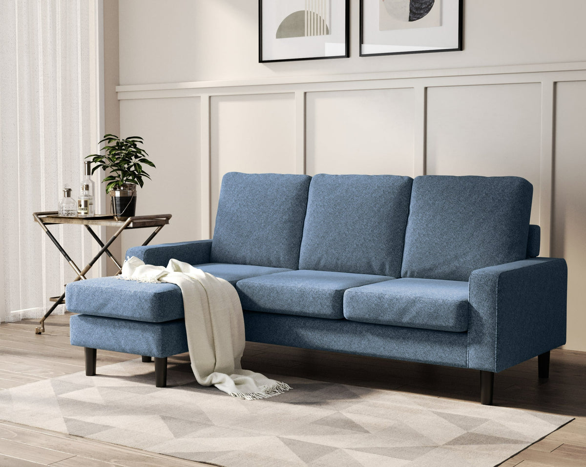 Chloe 3 Seater Sofa with Reversible Chaise in Blue Linen - Casa Maria ...