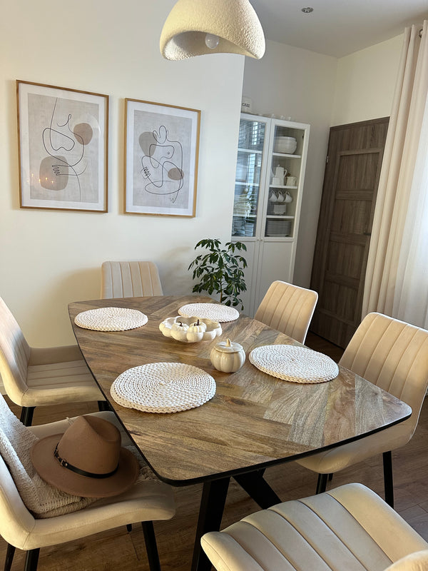 Solid Mango Wood Herringbone Curved Dining Table | Airloft Legs - 180c ...