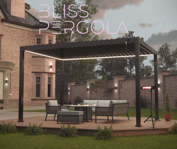 LuxShade™ 3×4m Aluminium Pergola with LEDs, Double-Layered Louvred Roo ...