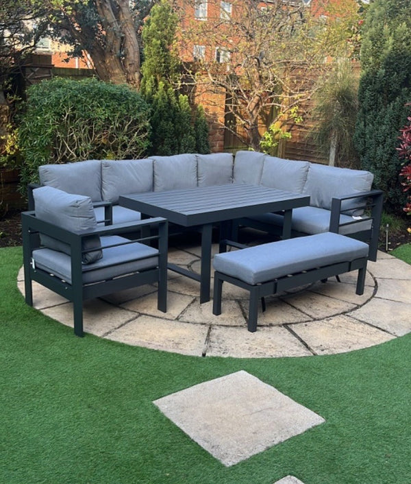 Aluminium Right Hand Corner Sofa / Outdoor Garden Dining Set in Dark G ...