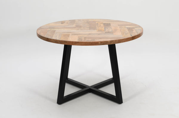 Round Solid Mango Wood Dining Table | Herringbone Design - 120cms ...