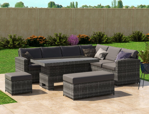 Kos Rattan Right Hand Corner Sofa, Rising Table, Stool & Bench - Mixed ...